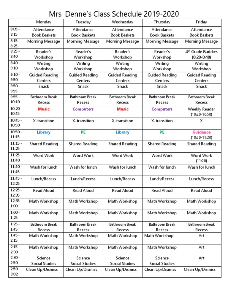 Class Schedule 2019-2020 | PDF | Learning