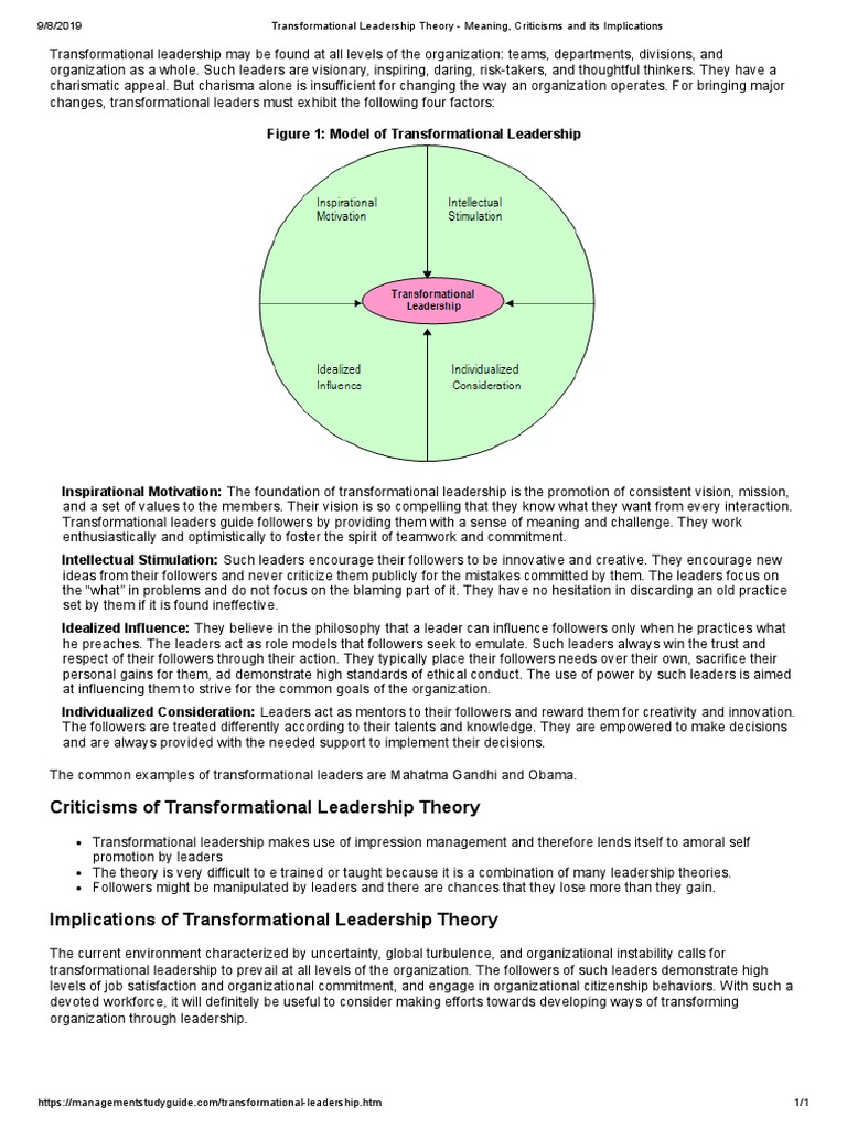 Transformational Leadership Theory - Meaning, Criticisms and Its Implications | PDF ...