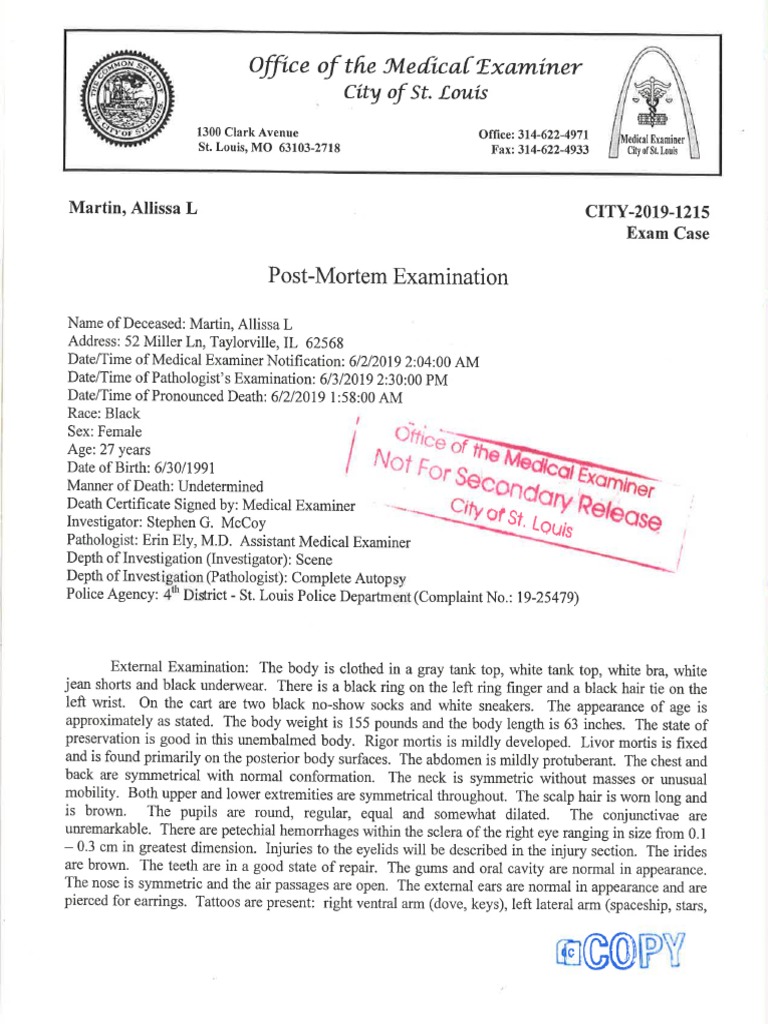 Allissa L. Martin Autopsy Report | PDF