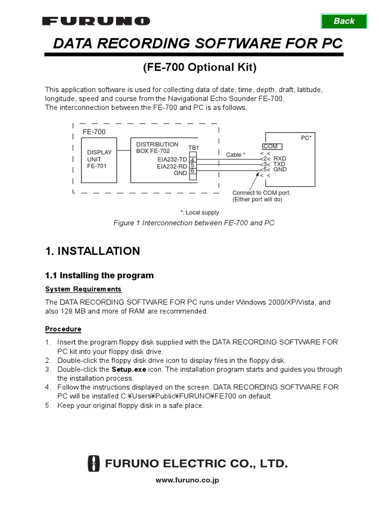 FURUNO FE700 Data Recording Software v5.02 Operator's Manual | PDF ...