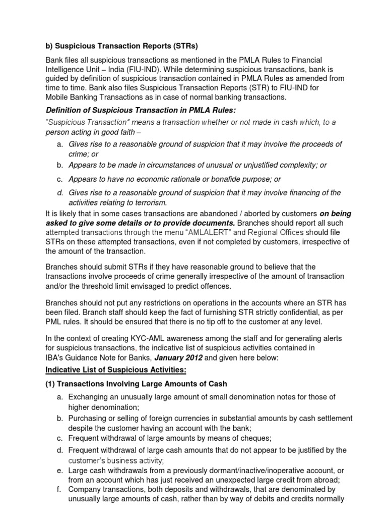 Suspicious Transactions Report (STR) | PDF | Money Laundering | Deposit ...