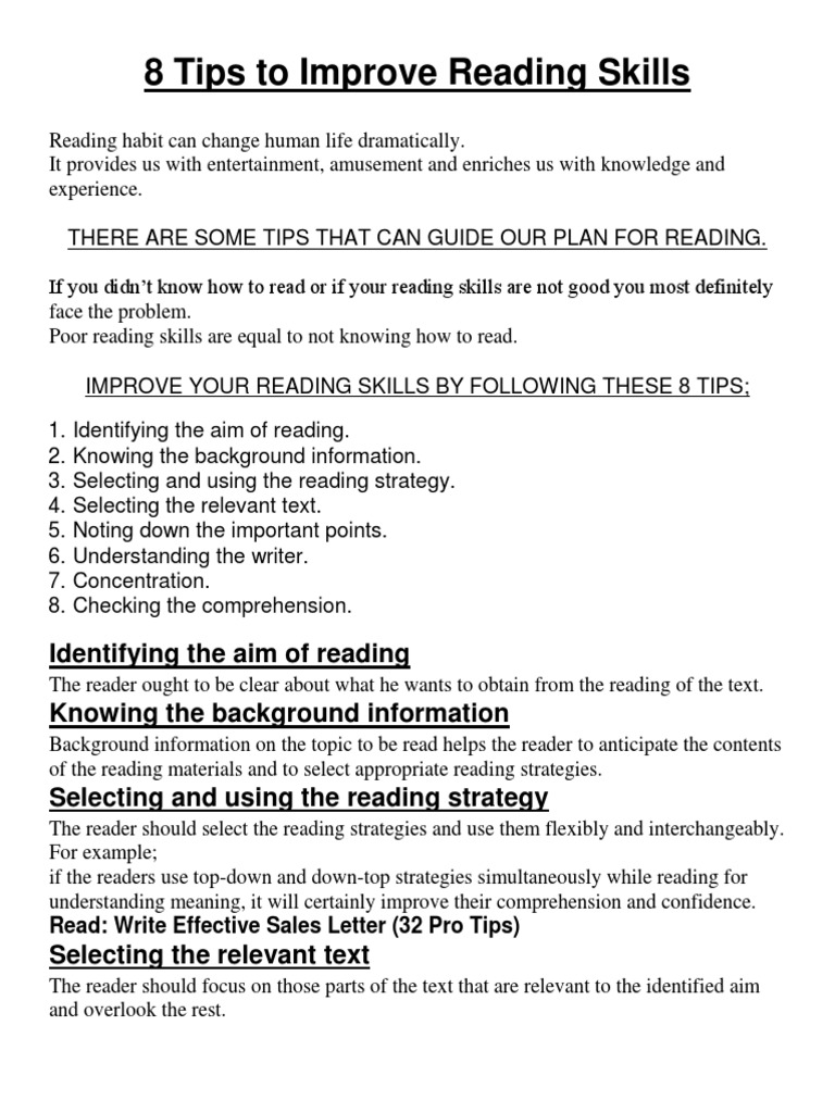 8 Tips to Enhance Reading Skills | PDF | Writers | Understanding