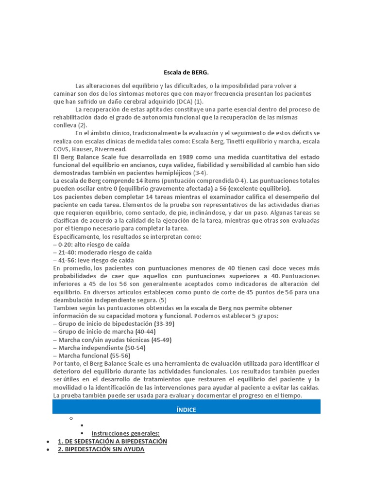 Evaluación del Equilibrio: Escala de Berg | PDF | Pie (unidad ...