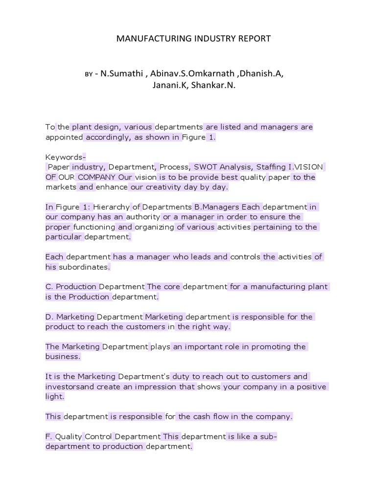 Manufacturing Industry Report | PDF | Paper | Swot Analysis