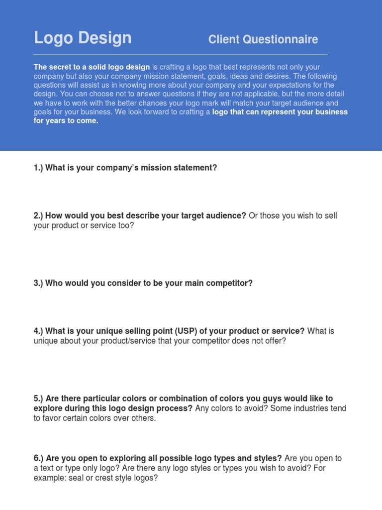 Logo Design: Client Questionnaire | PDF | Logos | Target Audience