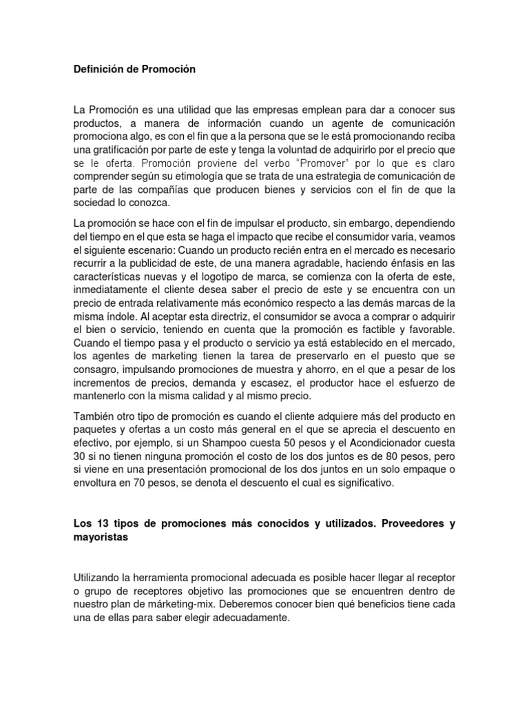 Definición de Promoción | PDF | Cupón | Producto (Negocio)