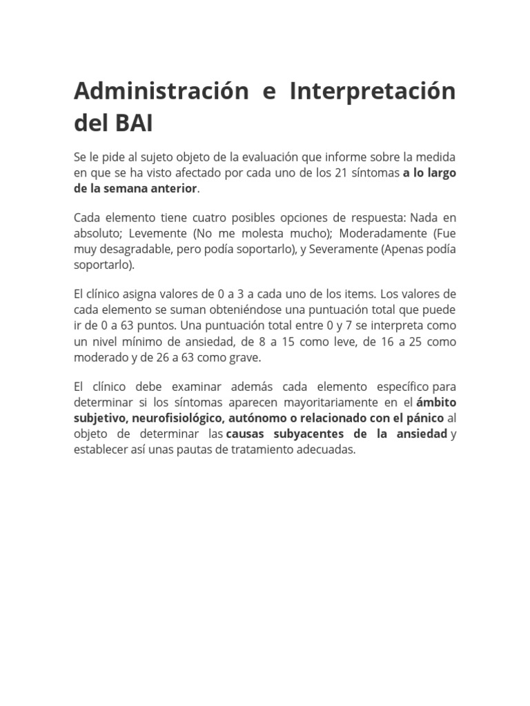 Valoracion Bai | PDF | Ansiedad | Depresión (estado de ánimo)