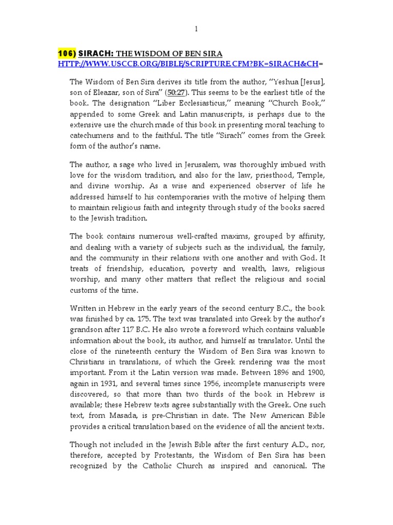 Sirach: Wisdom of Ben Sira | PDF | Religious Behaviour And Experience ...