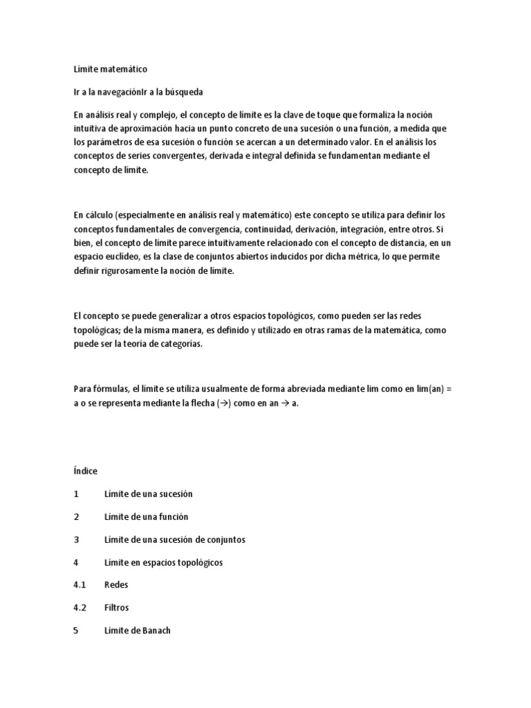 Límite Matemático | PDF | Límite (Matemáticas) | Análisis matemático