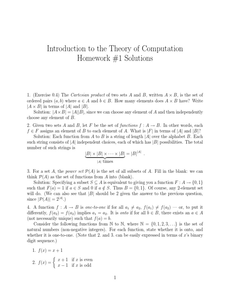 Introduction To The Theory of Computation Homework #1 Solutions | PDF ...
