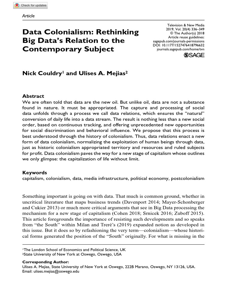 Data Colonialism and Capitalism's Future | PDF | Capitalism | Colonialism