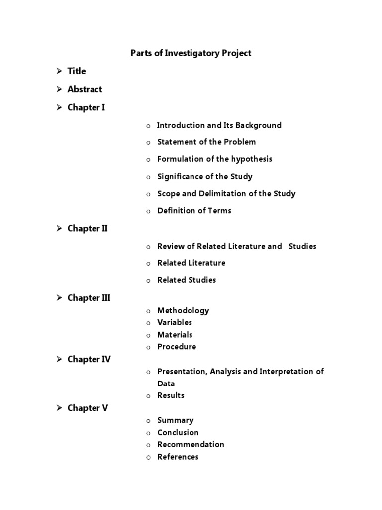 Parts of Investigatory Project Title: o o o o o o | PDF | Experiment ...