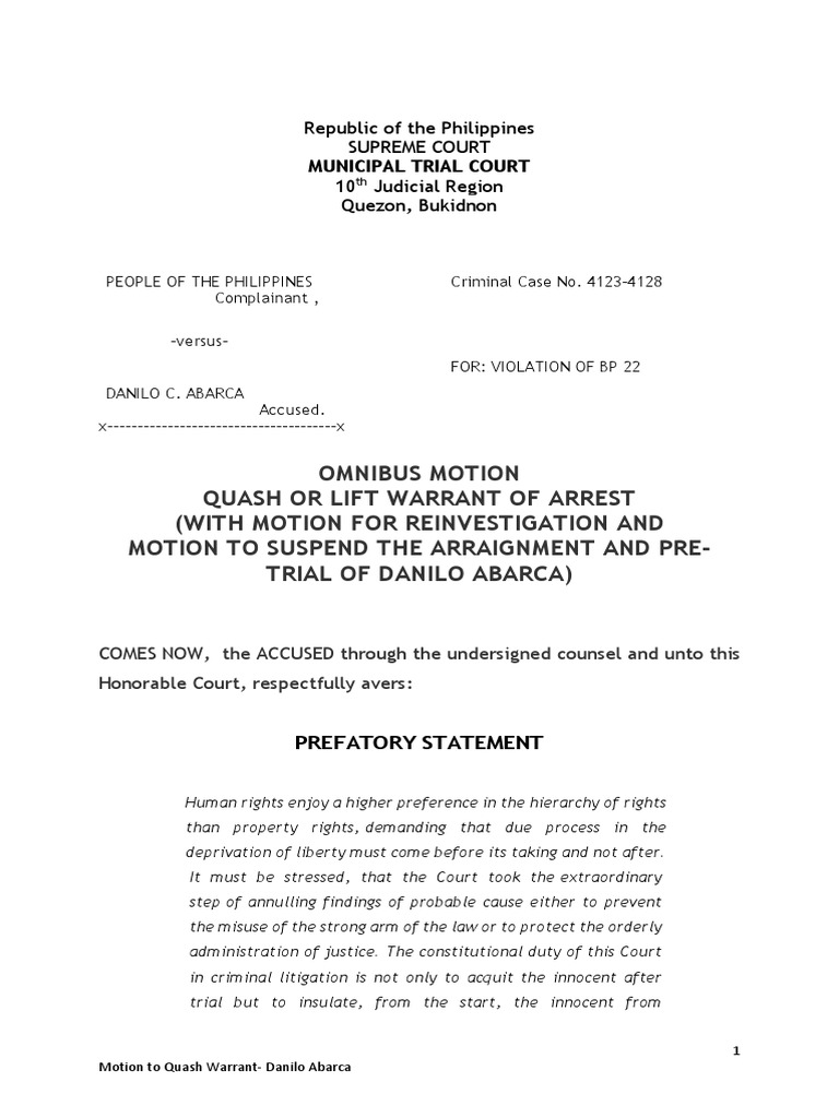 Motion To Quash | PDF | Due Process Clause | Bail
