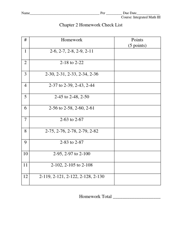 Unit 2 Homework Checklist | PDF