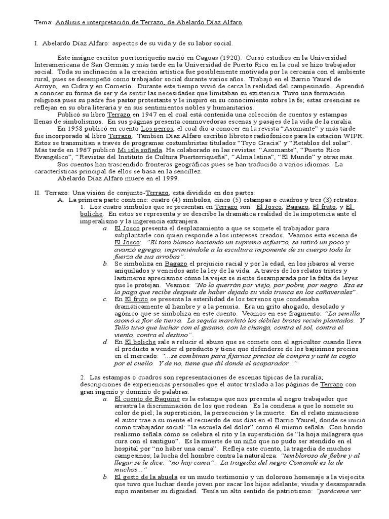 Análisis e interpretación del libro Terrazo de Abelardo Díaz Alfaro | PDF