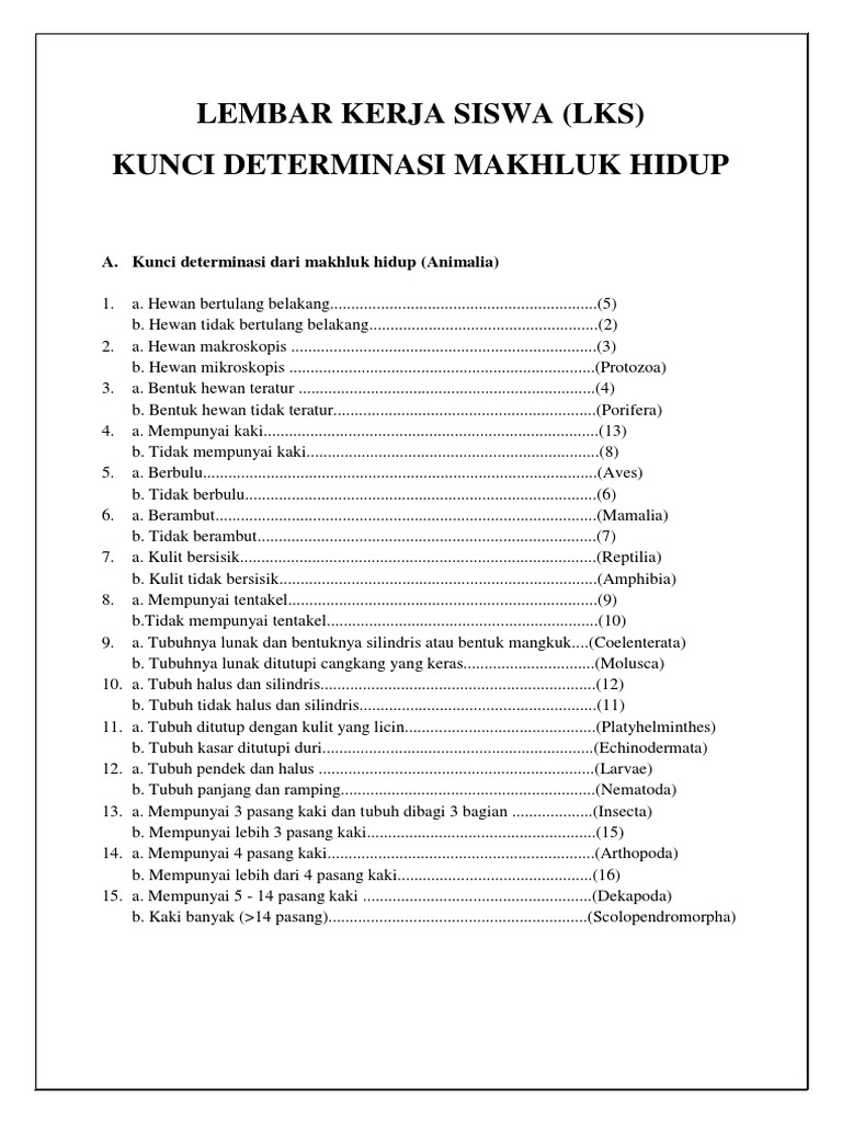 Kunci Determinasi Makhluk Hidup | PDF