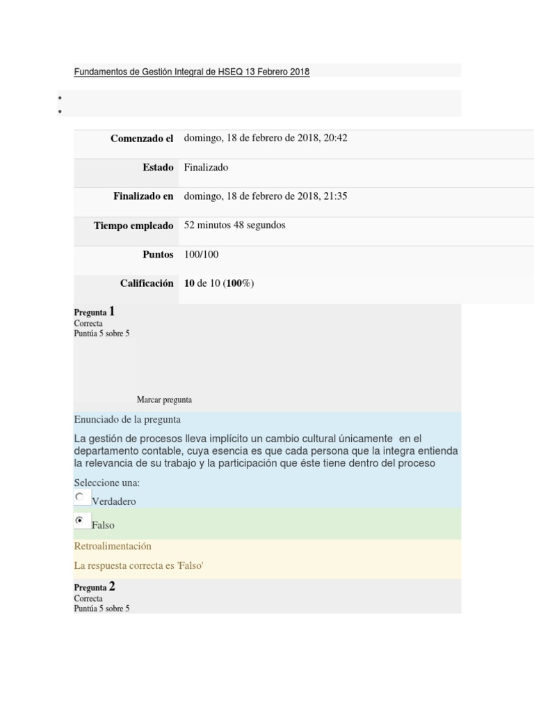 Fundamentos De Gestión Integral De Hseq Evaluacion Pdf Sistema De