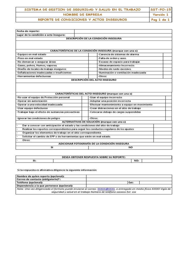 SST-FO-15 - Reporte de Condiciones y Actos Inseguros | PDF | Informática y tecnología de la ...
