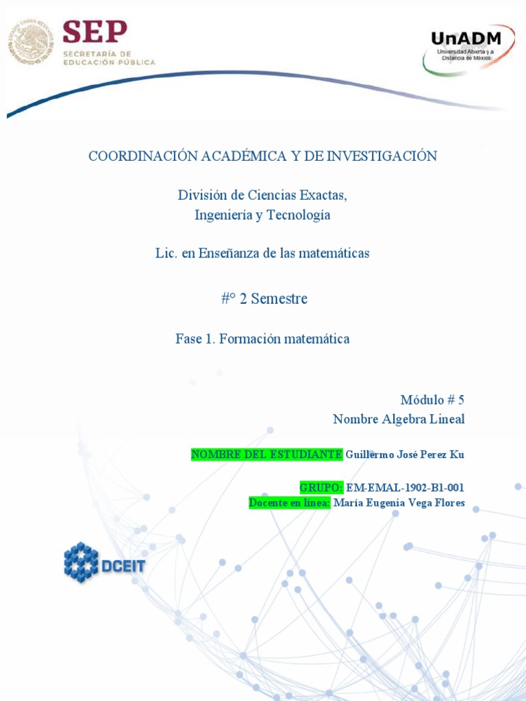 02 em 05 Emal U3 A11 Guillermo Perez | PDF | Espacio vectorial | Base (álgebra lineal)