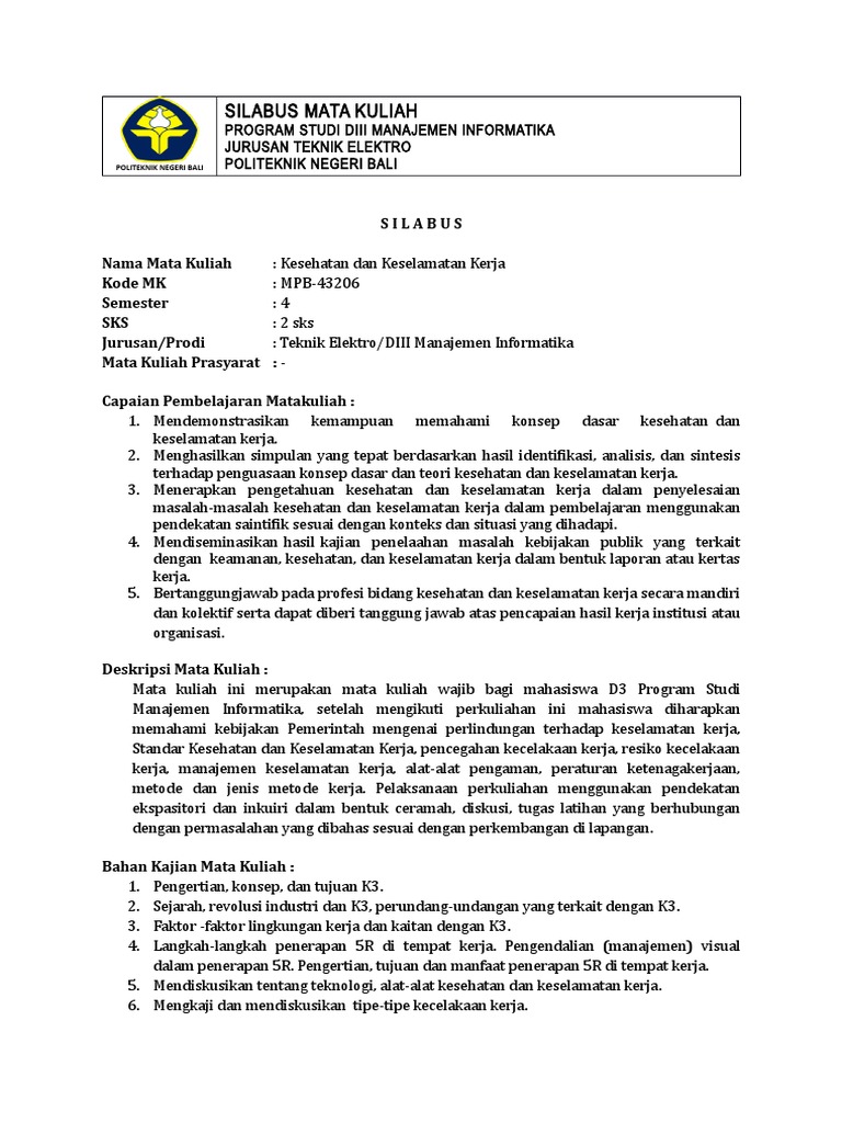 Silabus K3 - PNB | PDF