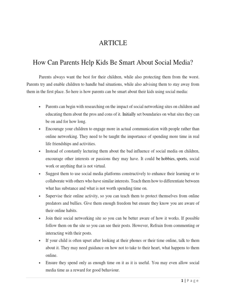 How Can Parents Help Kids Be Smart About Social Media | PDF | Social ...