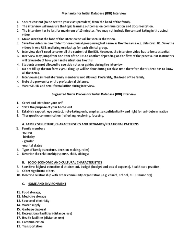 Mechanics For Initial Database (IDB) Interview | PDF | Behavioural ...
