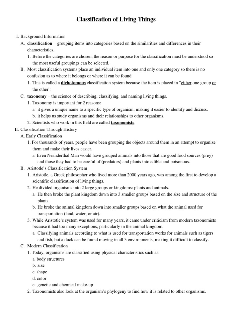 Classification of Living Things | PDF | Taxonomy (Biology) | Organisms