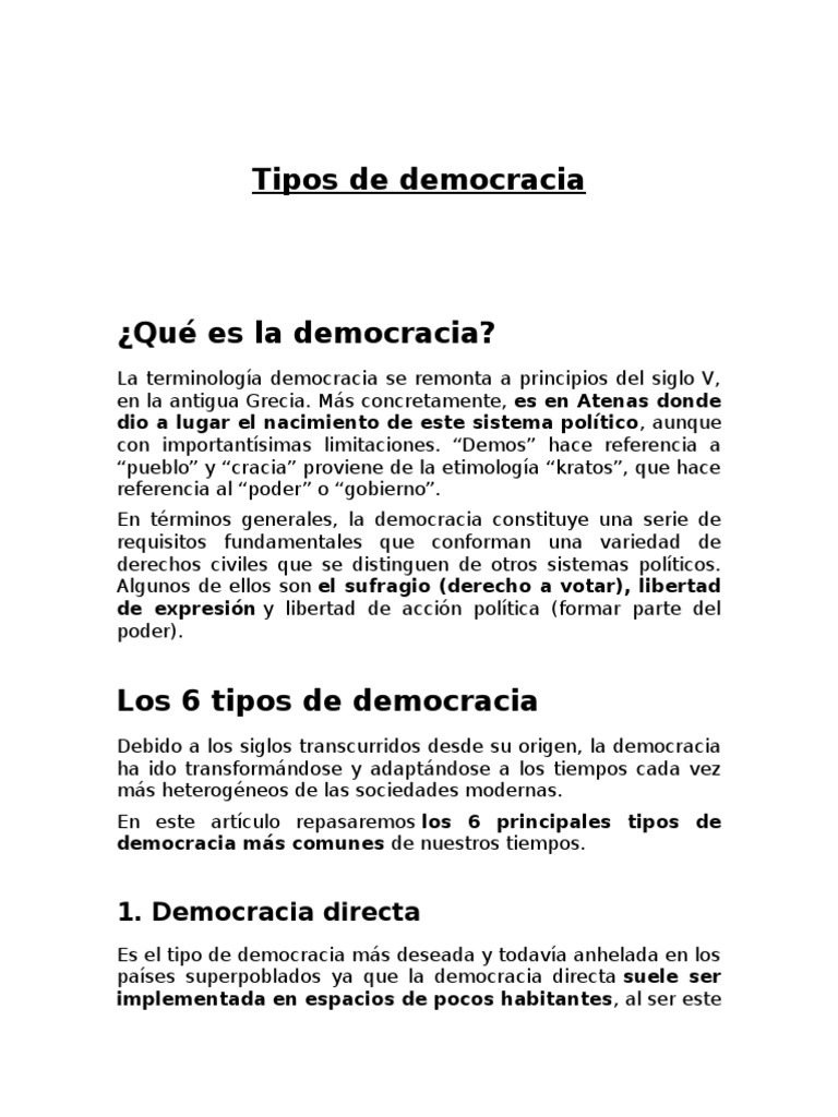 Tipos de Democracia | PDF | Democracia | Ideologías políticas