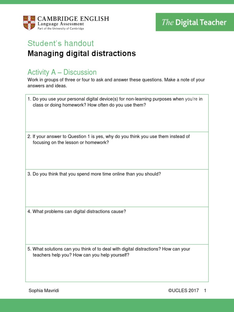 Students Handout Managing Digital Distractions | PDF | Homework | Teaching