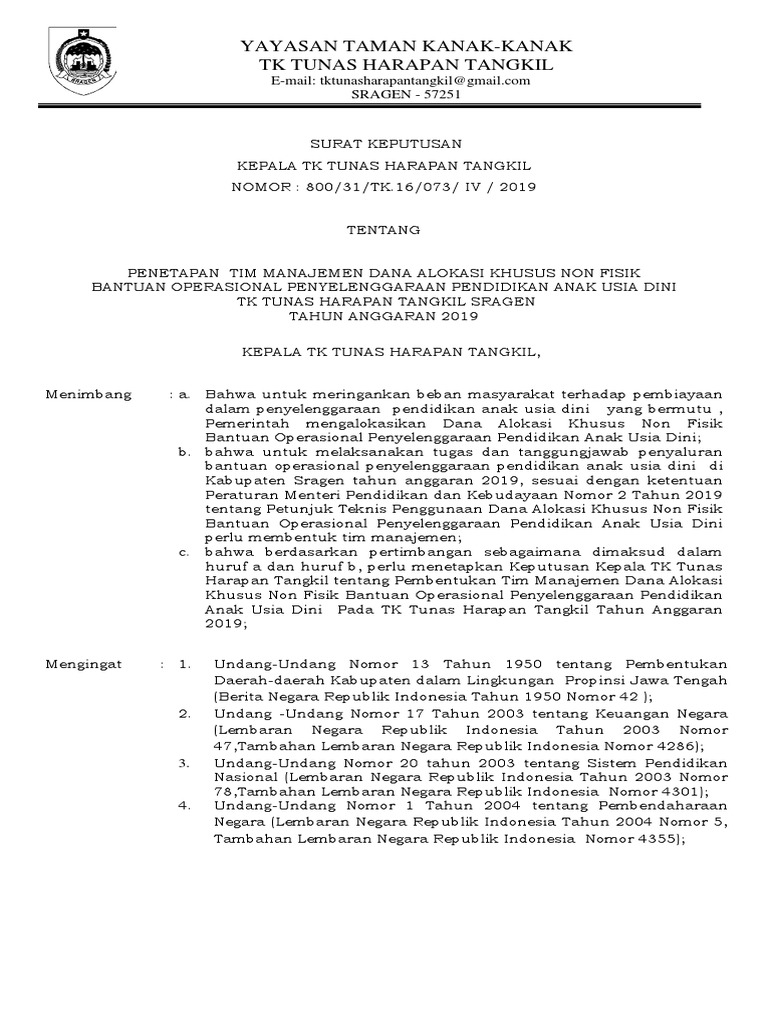 SK Manajemen Bop 2019 Fix | PDF | Bisnis | Pengelolaan Keuangan & Uang