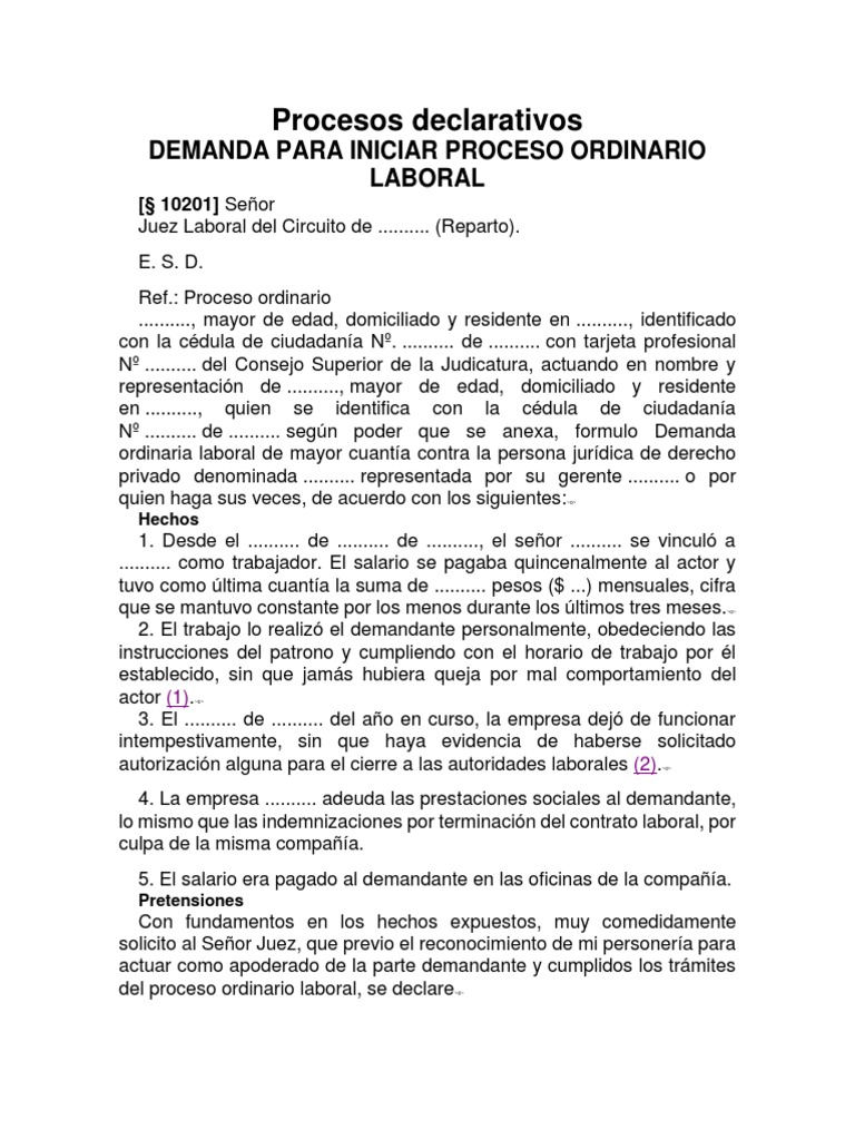 Procesos Declarativos | PDF | Demanda judicial | Derecho laboral
