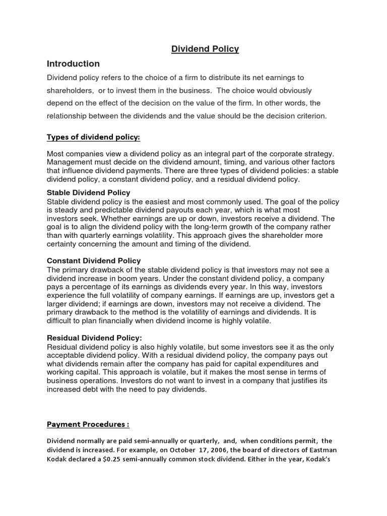 Types Of Dividend Policy