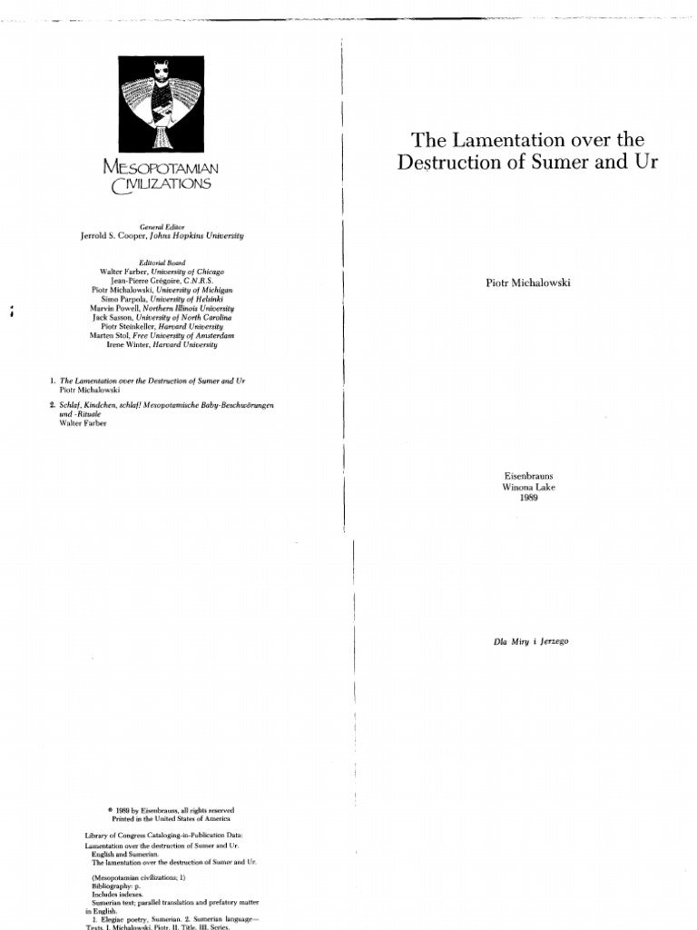 Piotr Michalowski - The Lamentation Over The Destruction of Sumer and Ur - Ed - Eisenbrauns ...