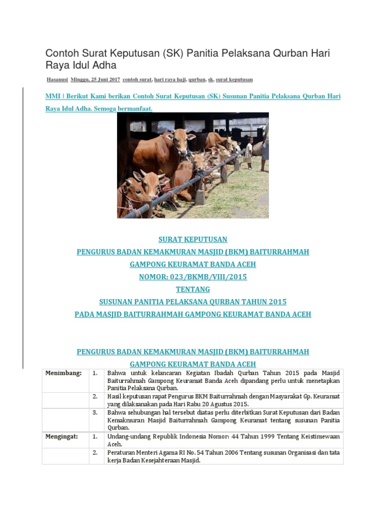 Contoh Surat Keputusan Panitia Qurban | PDF