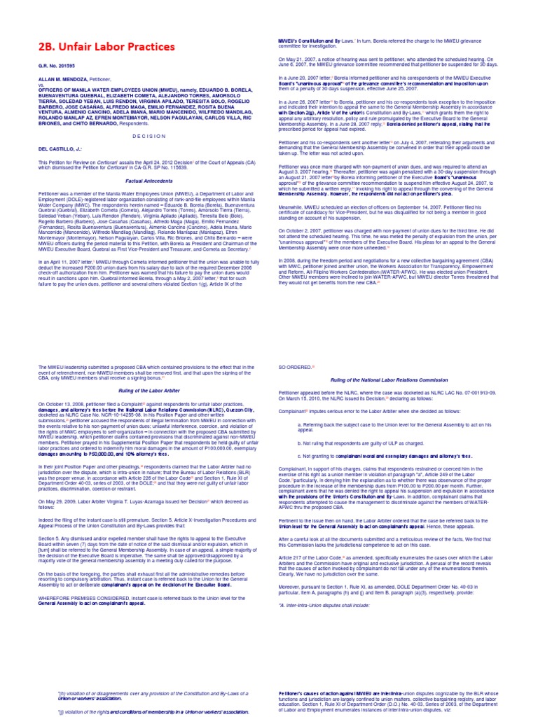 2B. Unfair Labor Practices | PDF | Unfair Labor Practice | Collective ...