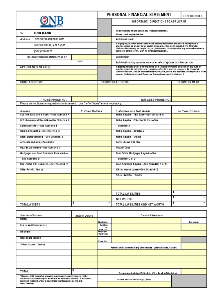 Personal Financial Statement | PDF | Mortgage Loan | Credit