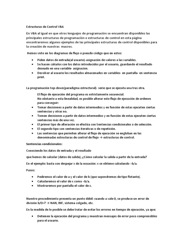 Estructuras de Control VBA | PDF | Paradigmas de programación | Flujo de control
