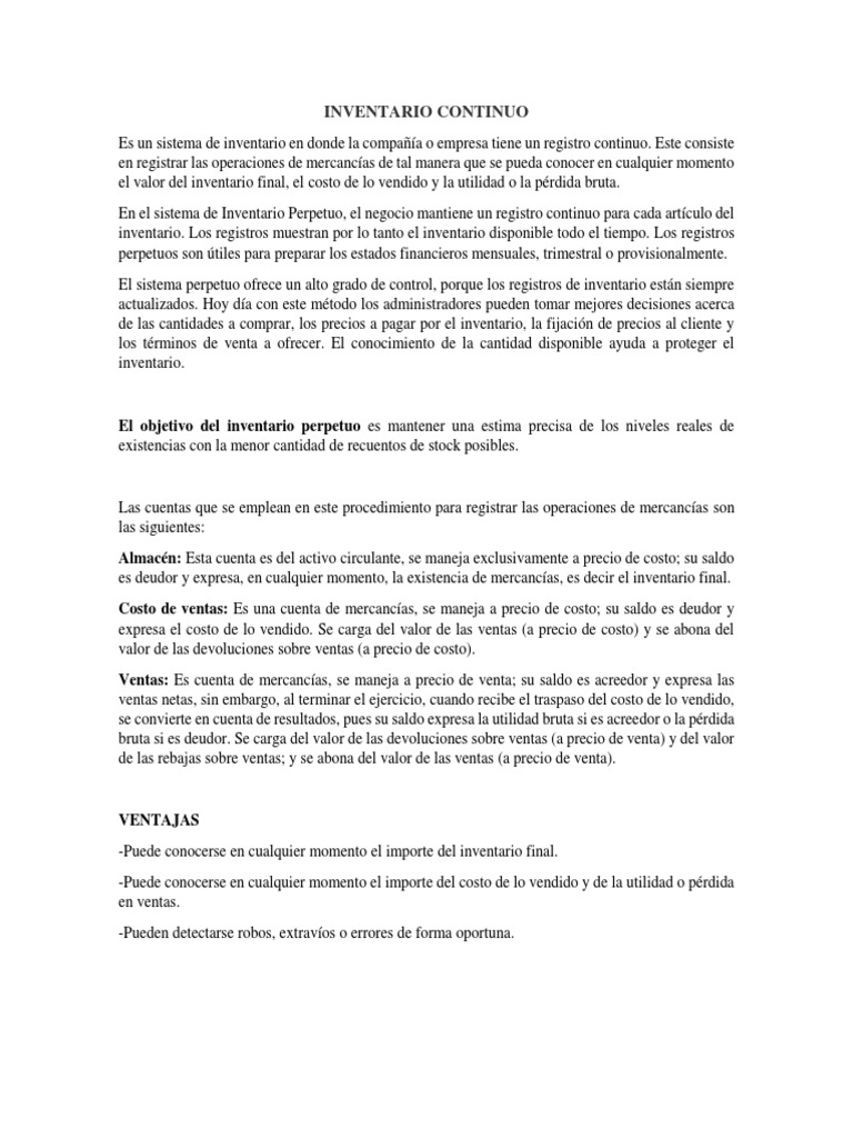 Inventario Continuo | PDF | Inventario | Precios