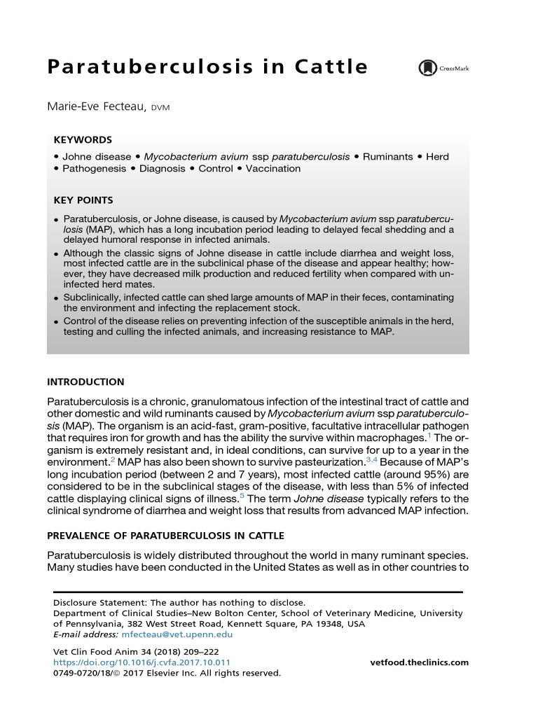 Paratuberculosis in Cattle: Overview and Control | PDF | Infection | Cattle