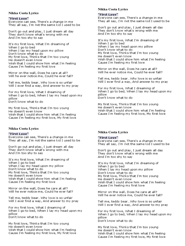 Nikka Costa Lyrics Nikka Costa Lyrics: "First Love" "First Love" | PDF