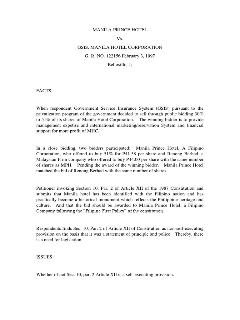 Doctrine of Constitutional Supremacy-Manila Prince Hotel vs. Gsis | PDF