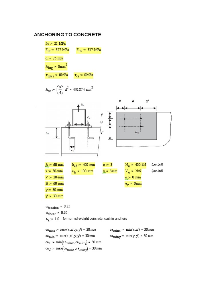 Anchoring To Concrete: X X' A y | PDF | Mechanical Engineering | Nature