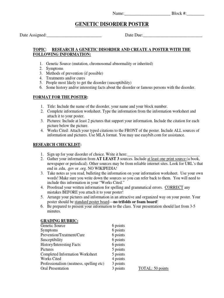 Genetic Disorder Poster Directions | PDF | Genetic Disorder | Medical ...