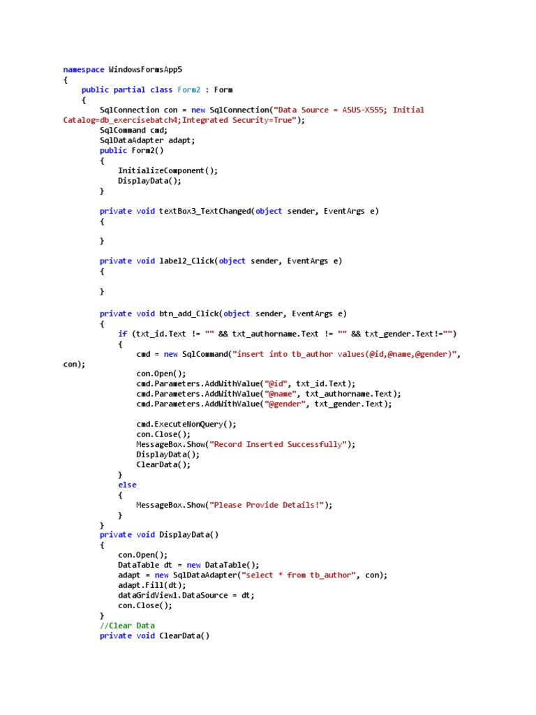 Namespace Public Partial Class New: Form2 | PDF | Teaching Methods & Materials