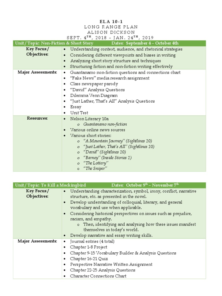 Ela 10-1 Year Plan Fall 2018 | PDF | Poetry | Narrative