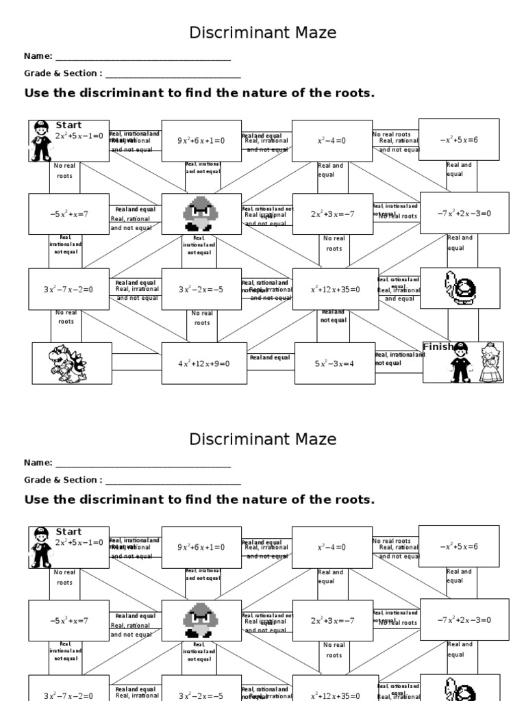 Discriminant Math Maze | PDF | Real Number | Algebra