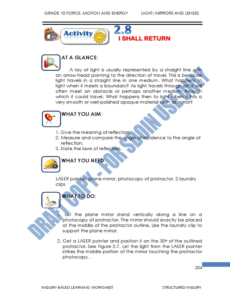 13.activity On Reflection Science 10 PDF | PDF | Reflection (Physics ...
