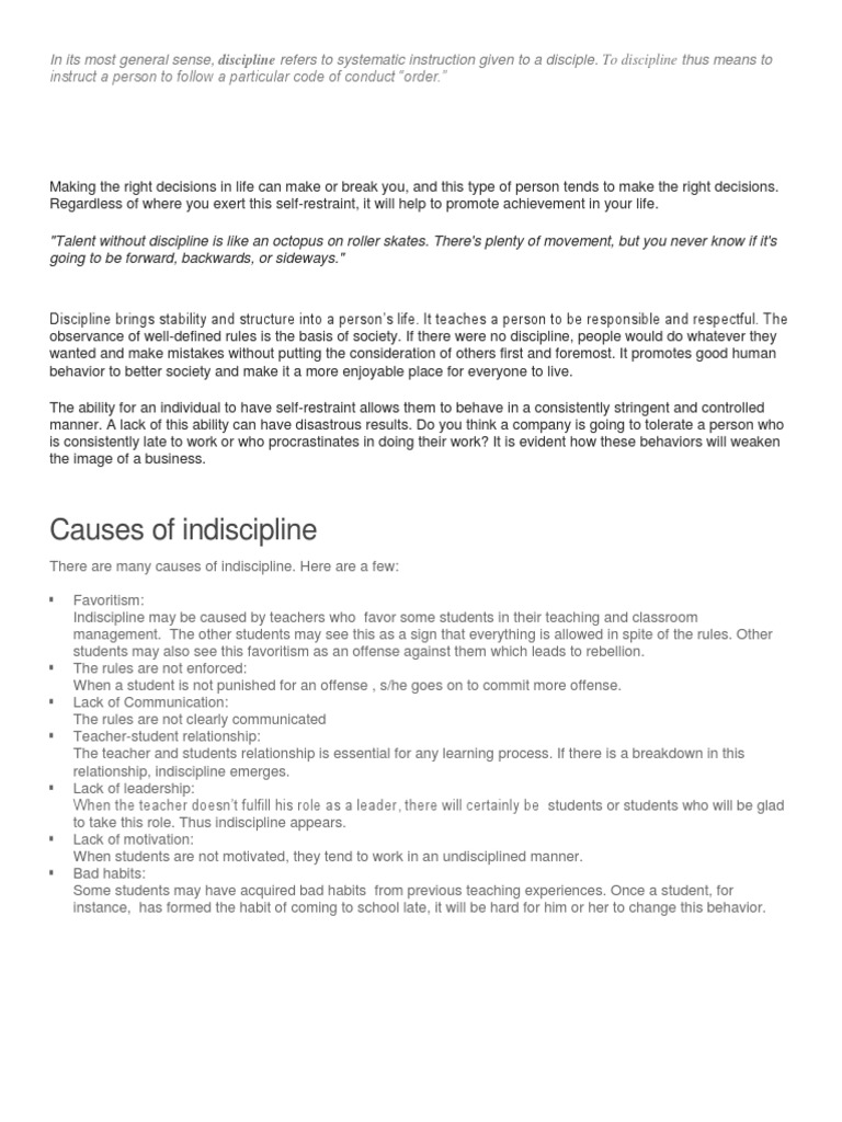 Causes of Indiscipline | PDF | Self Control | Self-Management