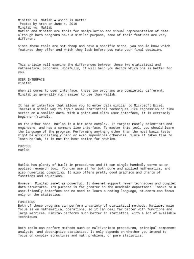 Minitab vs. Matlab | PDF | Matlab | Statistics