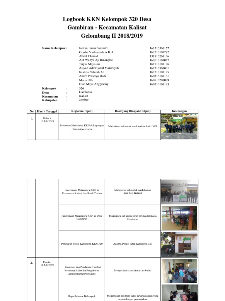 Logbook KKN Kelompok 320 Gambiran | PDF